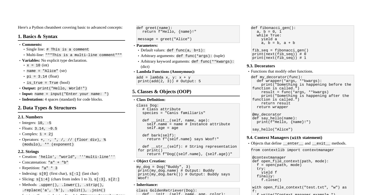 Python Cheatsheet | GPAI