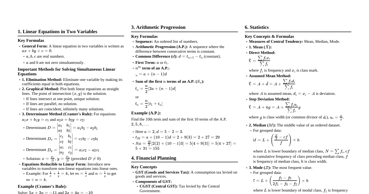 Mathematics Part I Formulas | GPAI